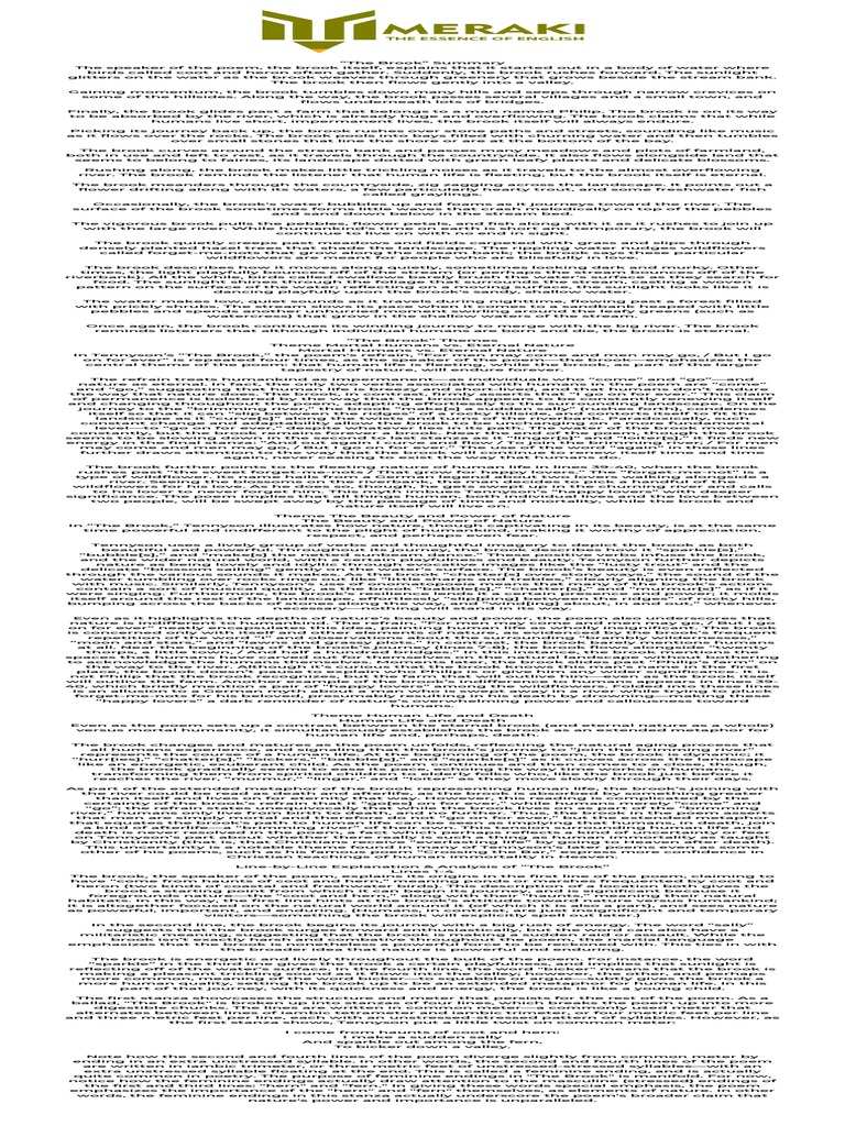 “The Brook” Summary The speaker of the poem, the brook itself, explains ...