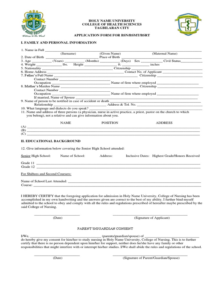 Application Form For BSN-BSMT-BSRT | PDF | Nursing | Health Care