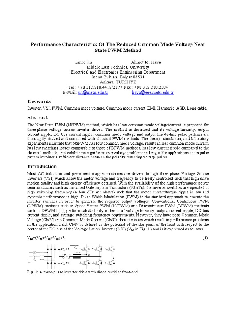 NSPWM Method: Low Common Mode Voltage | PDF | Power Inverter | Electric ...