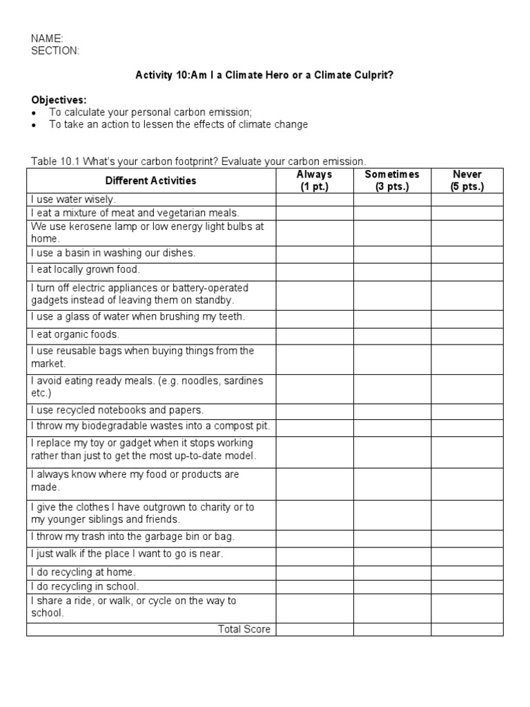 Activity 10 Checklist | PDF