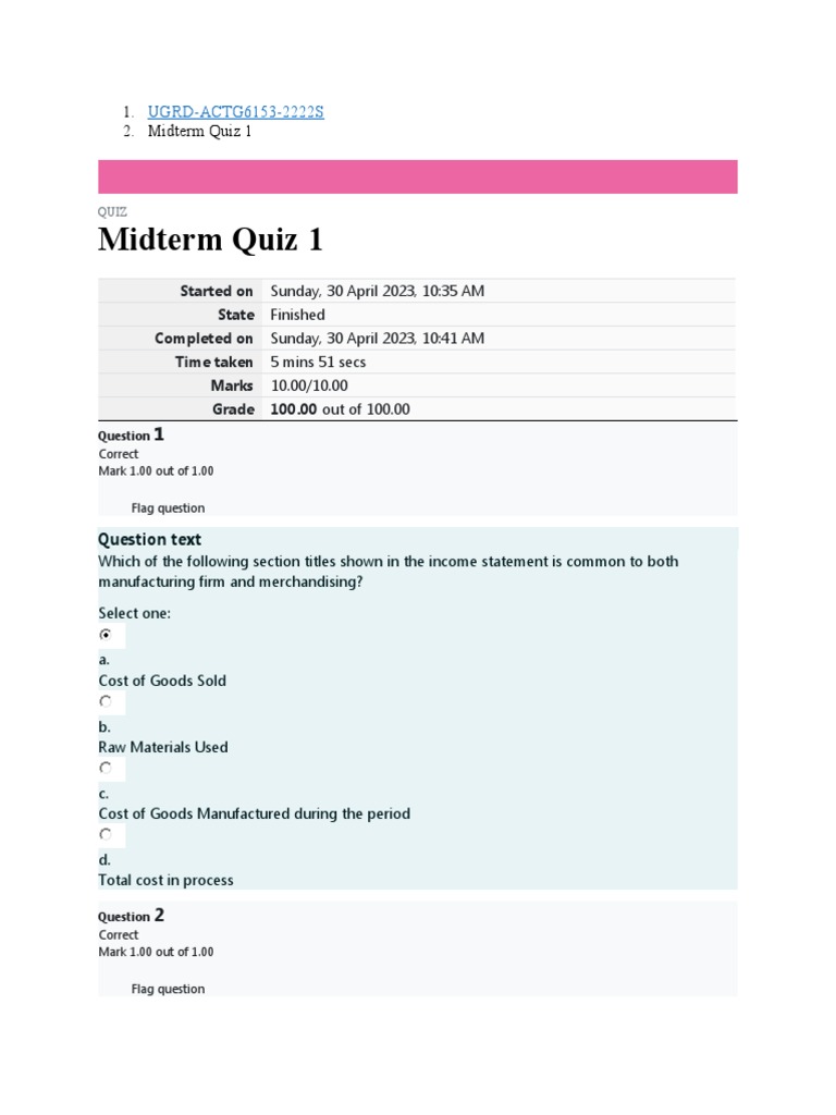 Midterm Quiz 1: UGRD-ACTG6153-2222S | PDF