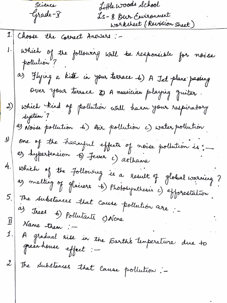 Grade 5 science worksheet lesson 8 | PDF