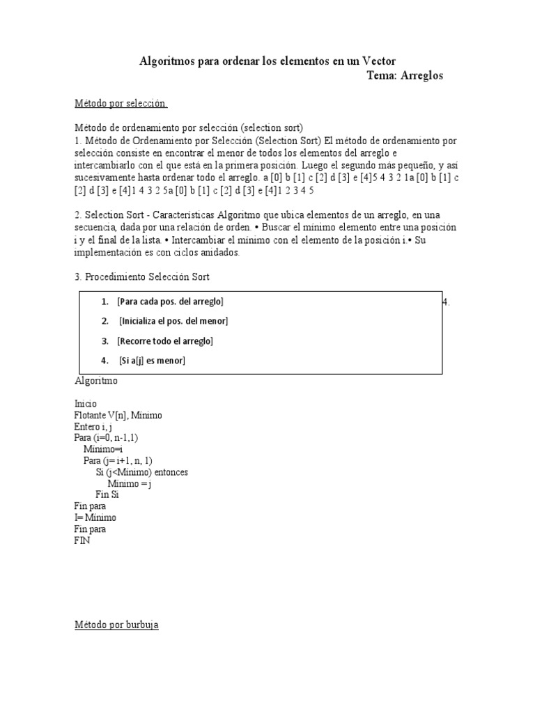 Algoritmos para Ordenar Los Elementos en Un Vector | PDF | Informática ...