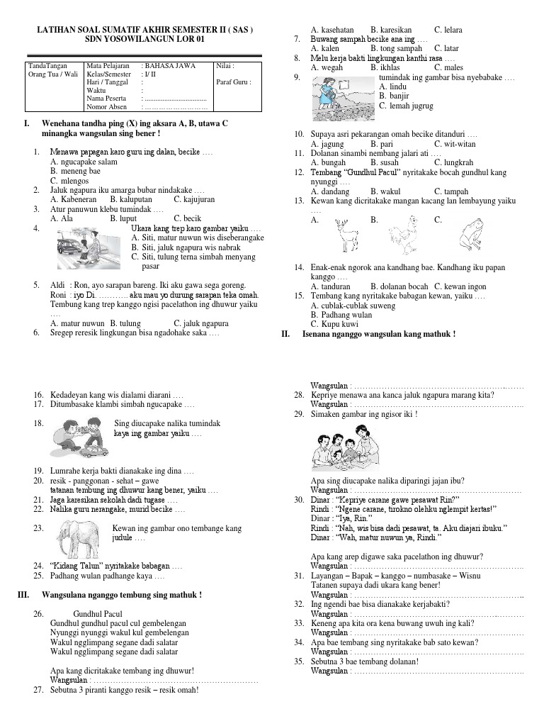 Latihan Soal SAS Bahasa Jawa | PDF