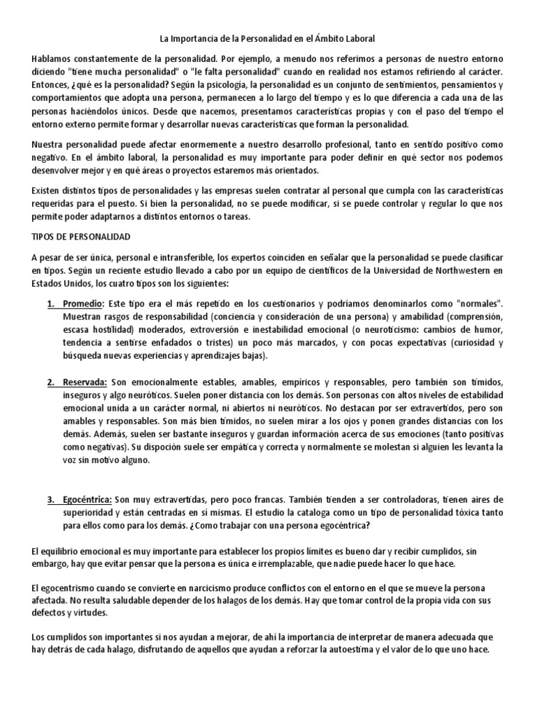 Personalidad y Éxito Laboral | PDF | Las emociones | Conceptos psicologicos