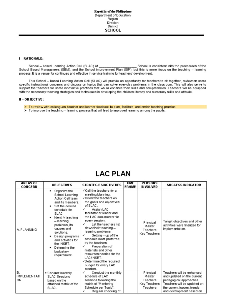 8 Lac Plan | PDF | Teachers | Learning