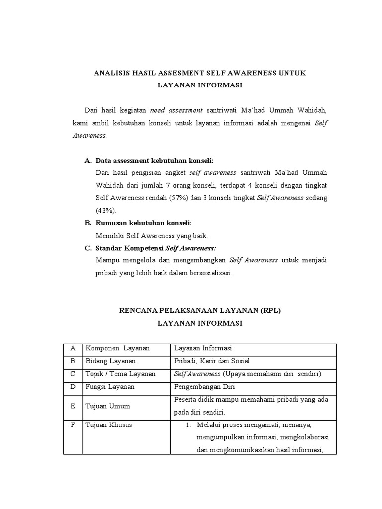 RPL Layanan Informasi-Self Awareness | PDF