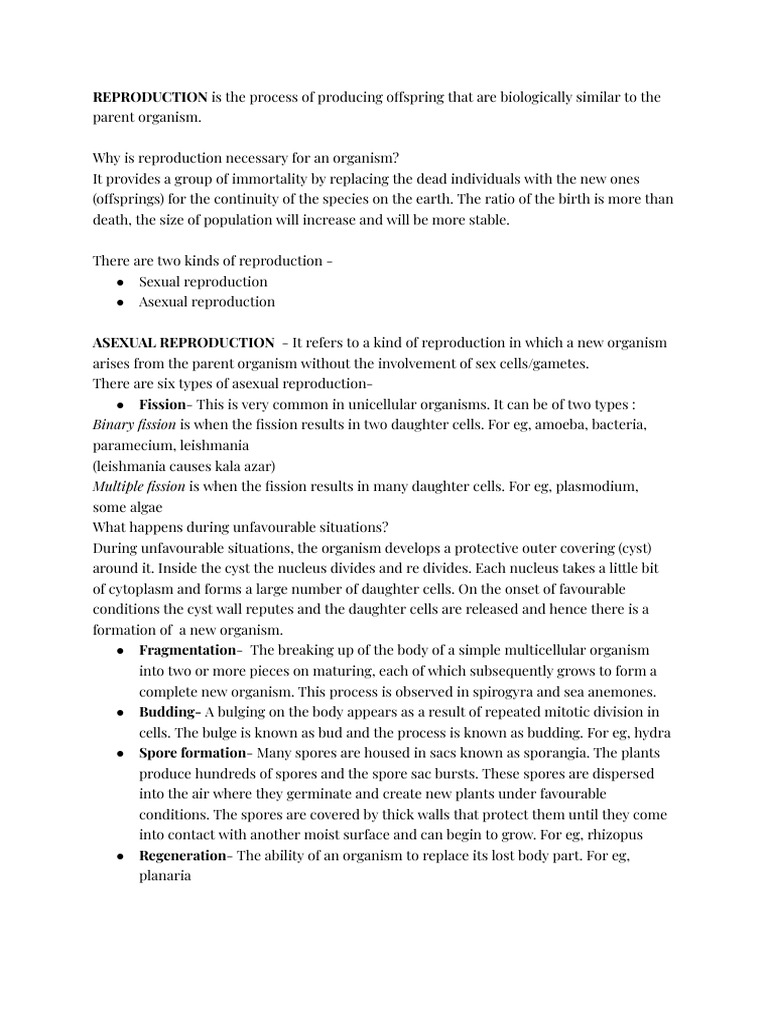 Reproduction Notes Class 10 Pdf