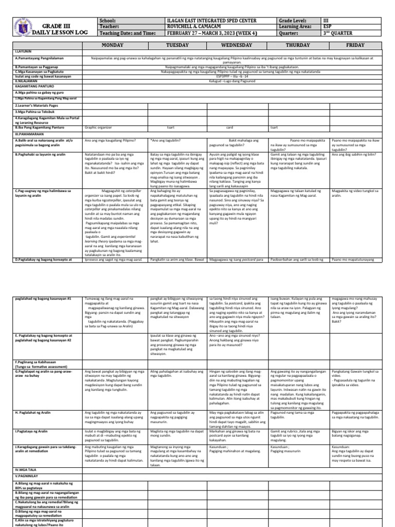 Grade Iii Daily Lesson Log: Monday Tuesday Wednesday Thurday Friday | PDF