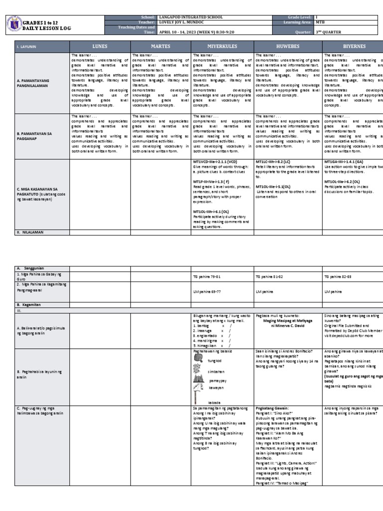 DLL - MTB 1 - Q3 - W9 | PDF