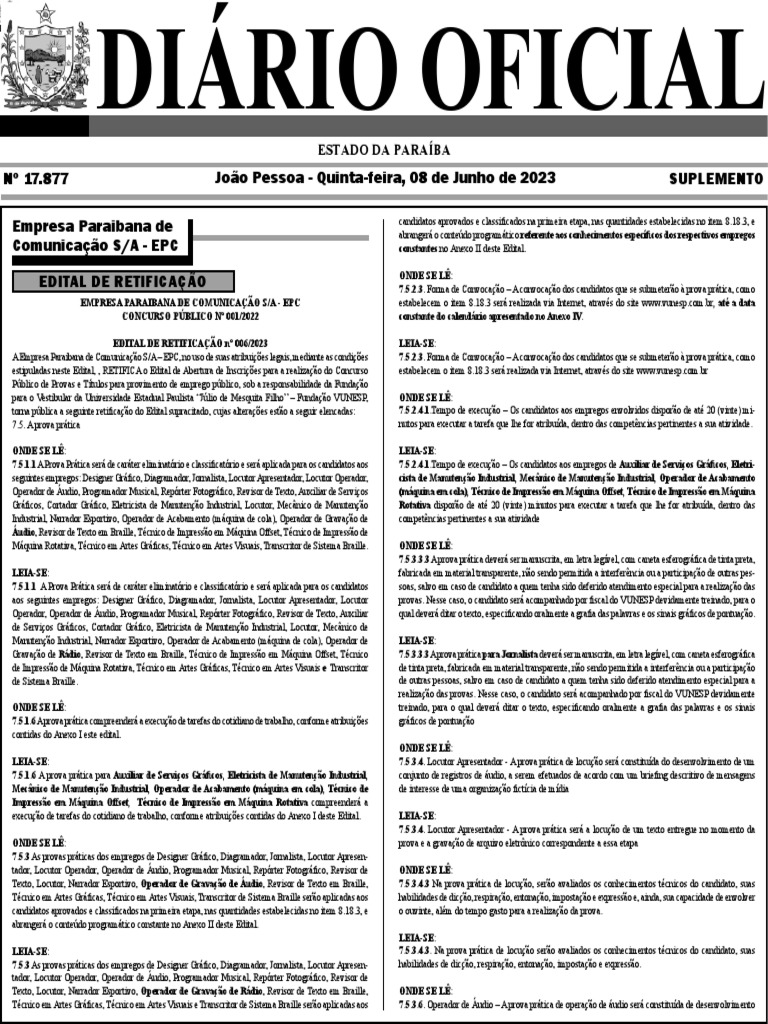 Diário Oficial 08-06-2023 SUPLEMENTO | PDF | Impressão | Teatro Diário Oficial 08-06-2023 SUPLEMENTO | PDF | Impressão | Teatro