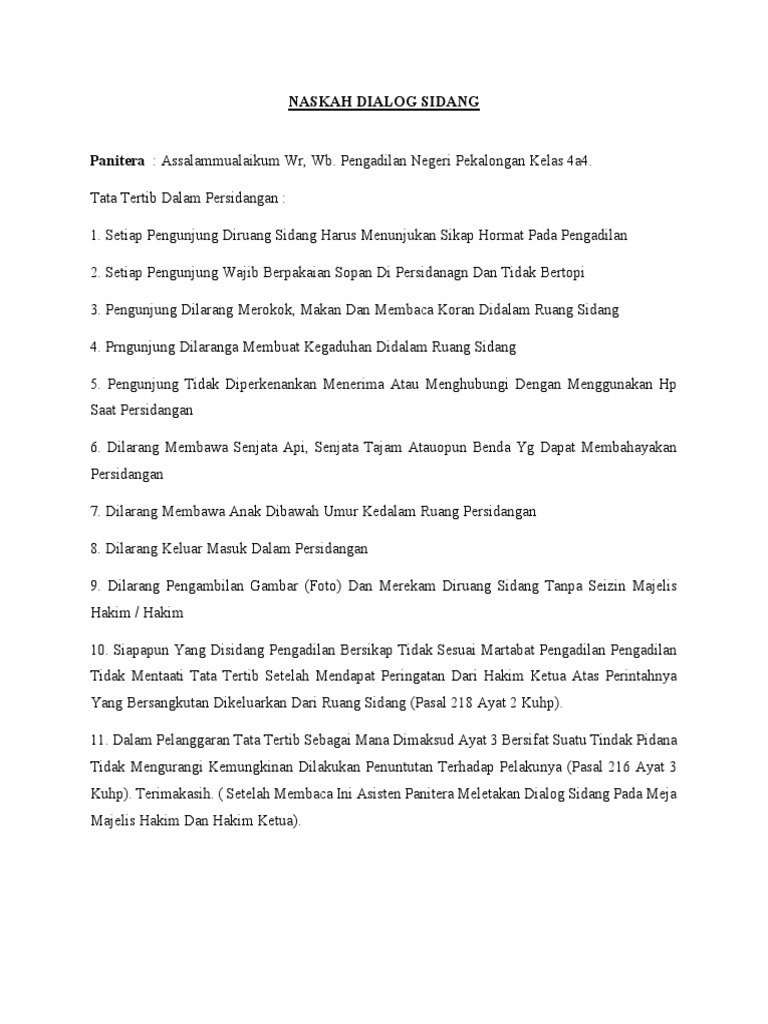 Dialog Sidang PLKH Pidana Kel 3 | PDF | Kajian Bahasa Asing | Hukum