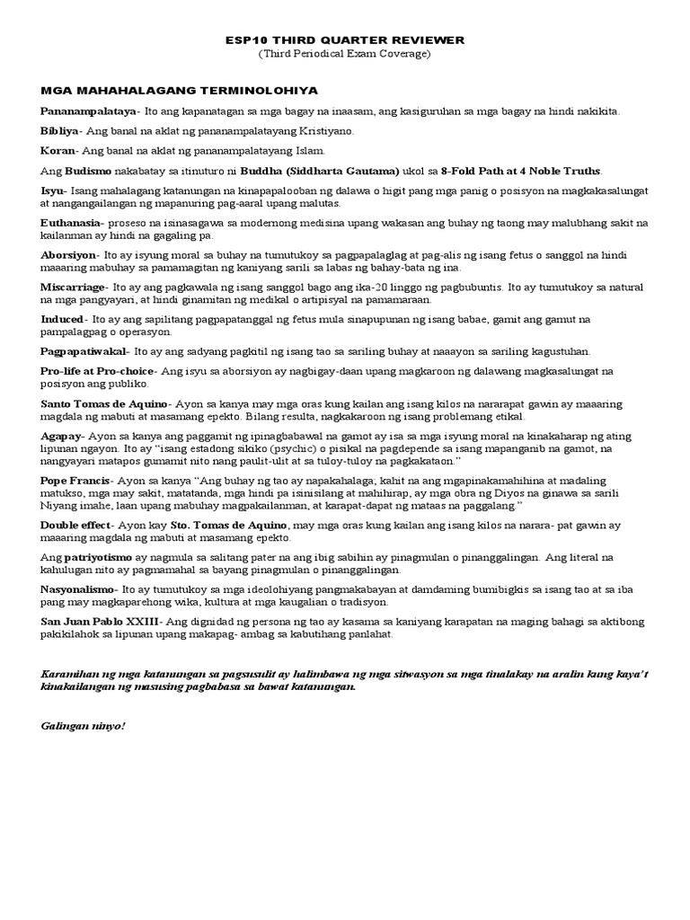 Esp10 Third Quarter Reviewer | PDF