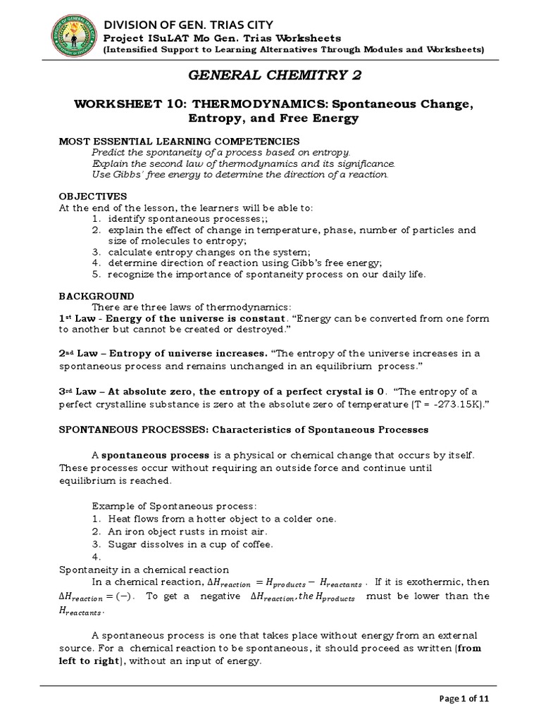 Q4-WEEK-1-Gen-Chem-2-Worksheet-10-THERMODYNAMICS | PDF | Gibbs Free ...