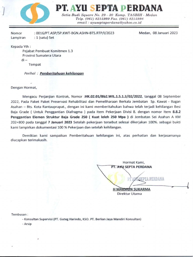 Surat Pemberitahuan Kehilangan | PDF