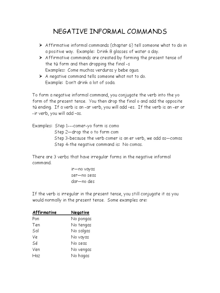 Negative Informal Commands in Spanish | PDF