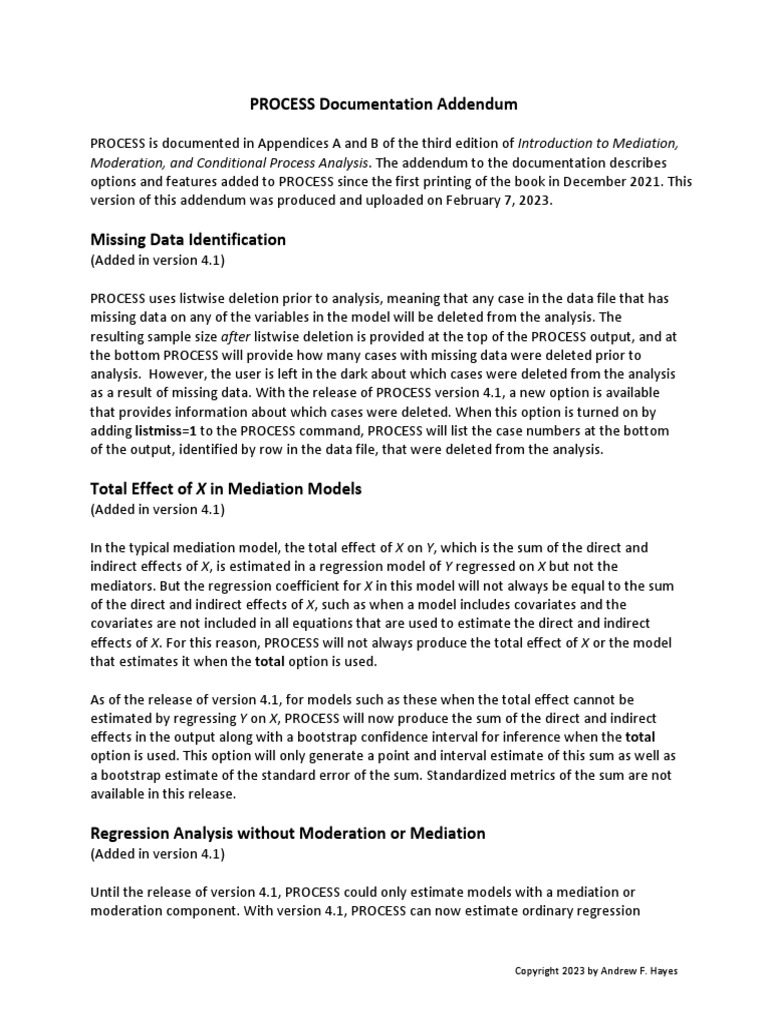 PROCESS Version 4 Documentation Addendum | PDF | Regression Analysis ...