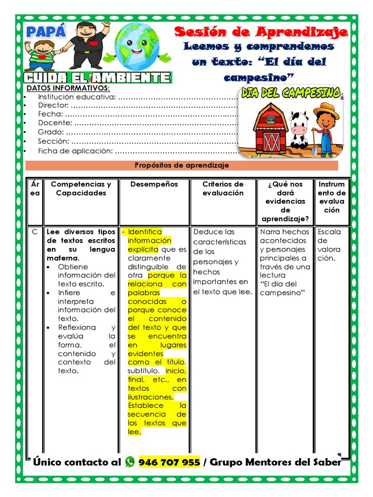 1° Sesión Día 5 Com Leemos y Comprendemos Un Texto El Día Del Campesino Unidad 4 Semana 4 | PDF