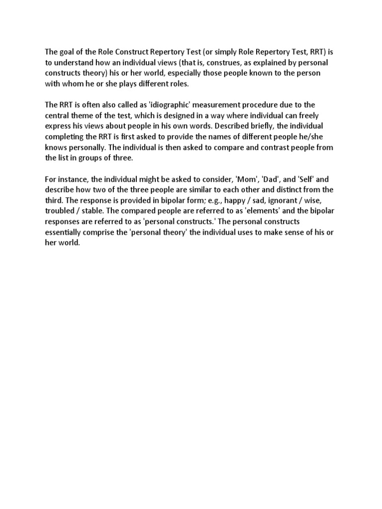 The Goal of The Role Construct Repertory Test | PDF | Philosophy | Self ...