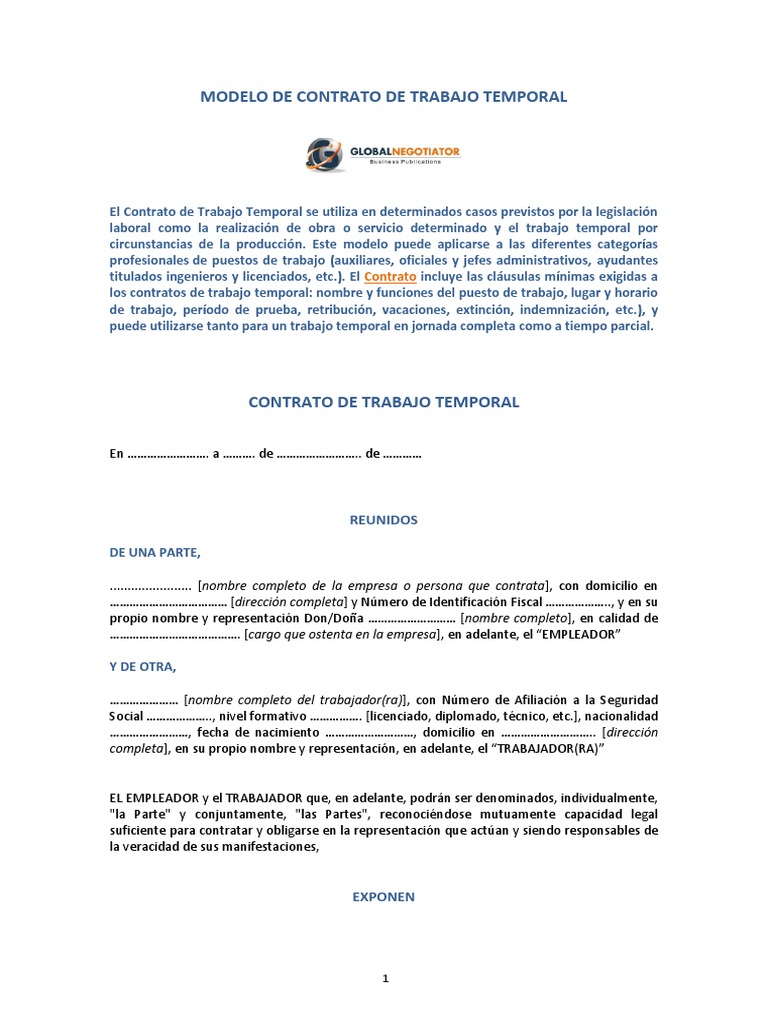 modelo-contrato-de-trabajo-temporal | PDF