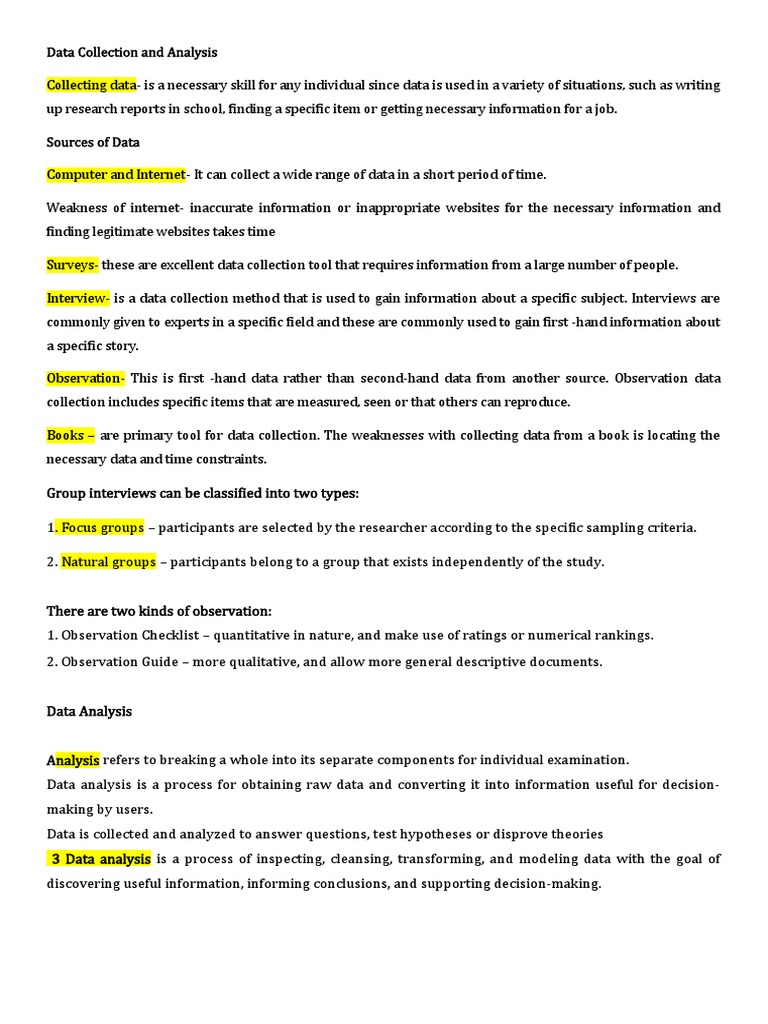 Notes - Data Collection and Analysis | PDF | Data Analysis | Data