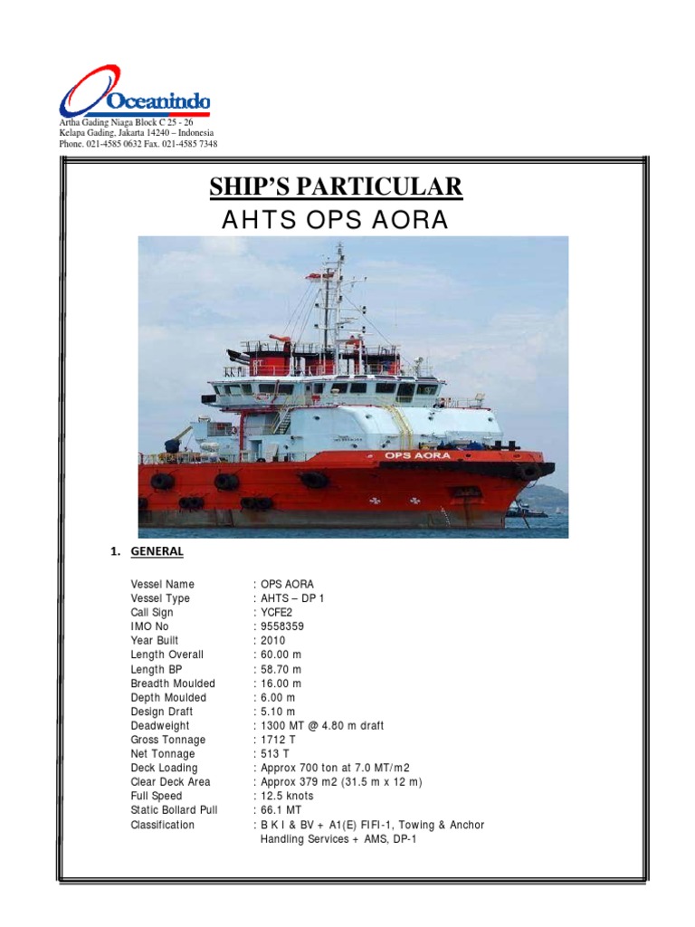 Ship Particular - Ahts - DP 1 Ops Aora | PDF