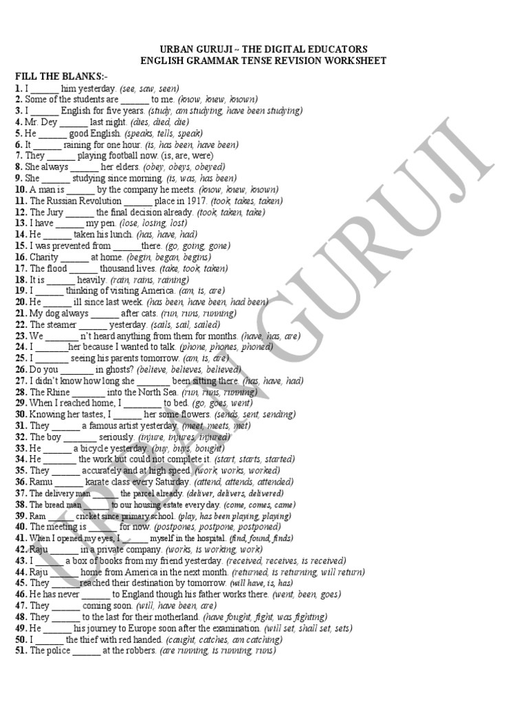Class Ix x English Grammar Tense Worksheet (8) | PDF