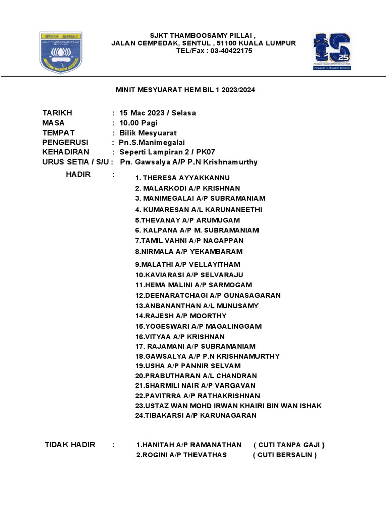 Minit Mesyuarat Hem 1 2023 | PDF