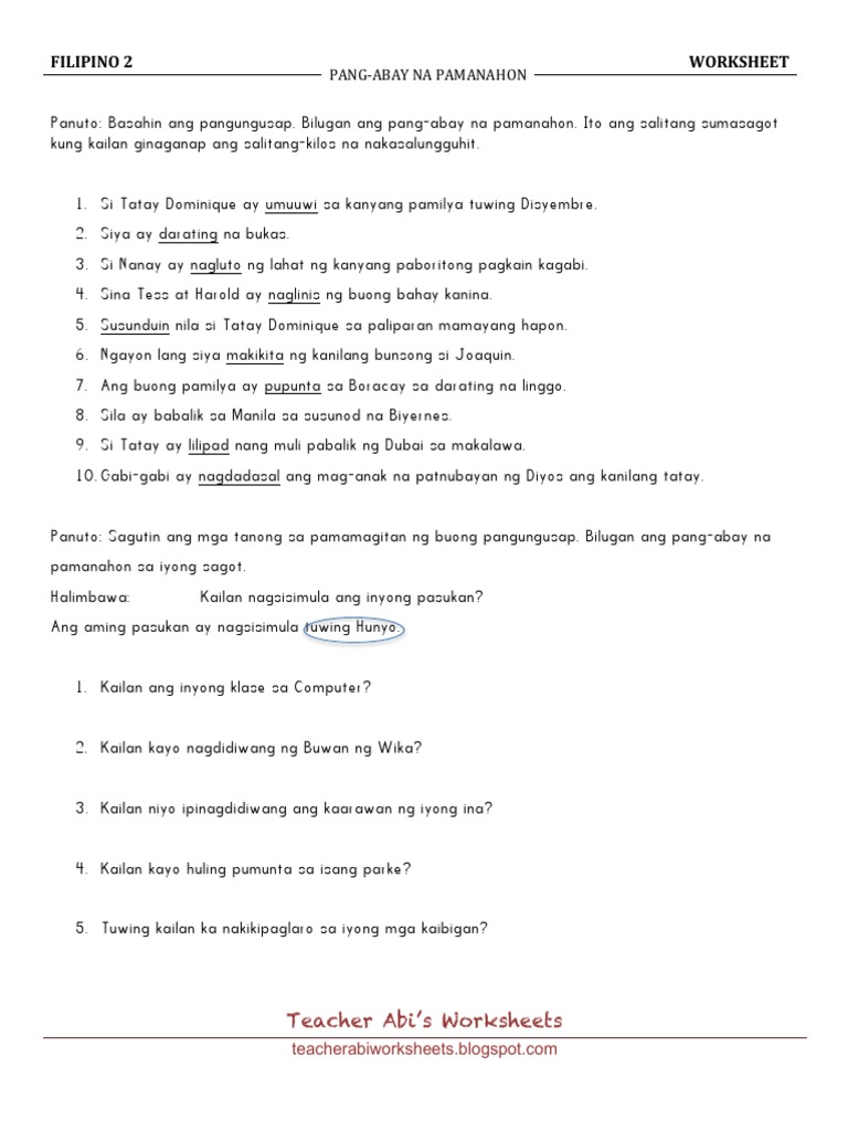 Fil 2 - Pang-abay na pamanahon 2 | PDF