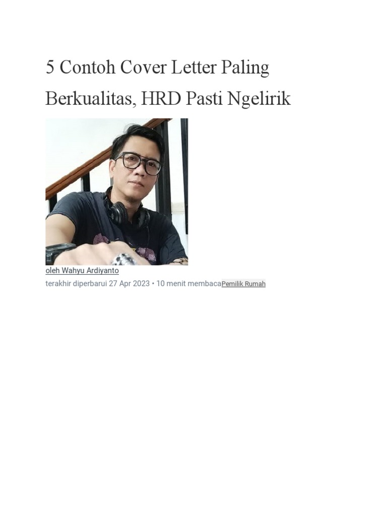 Contoh Cover Letter Berkualitas Terbaik | PDF