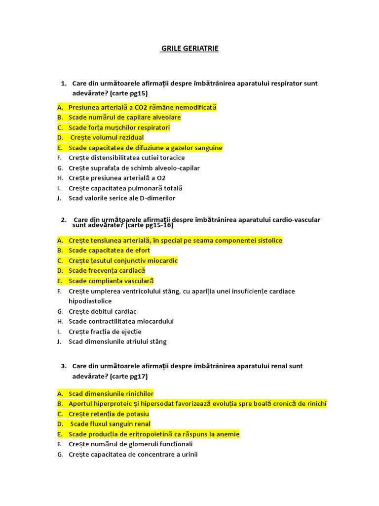 Grile Geriatrie | PDF