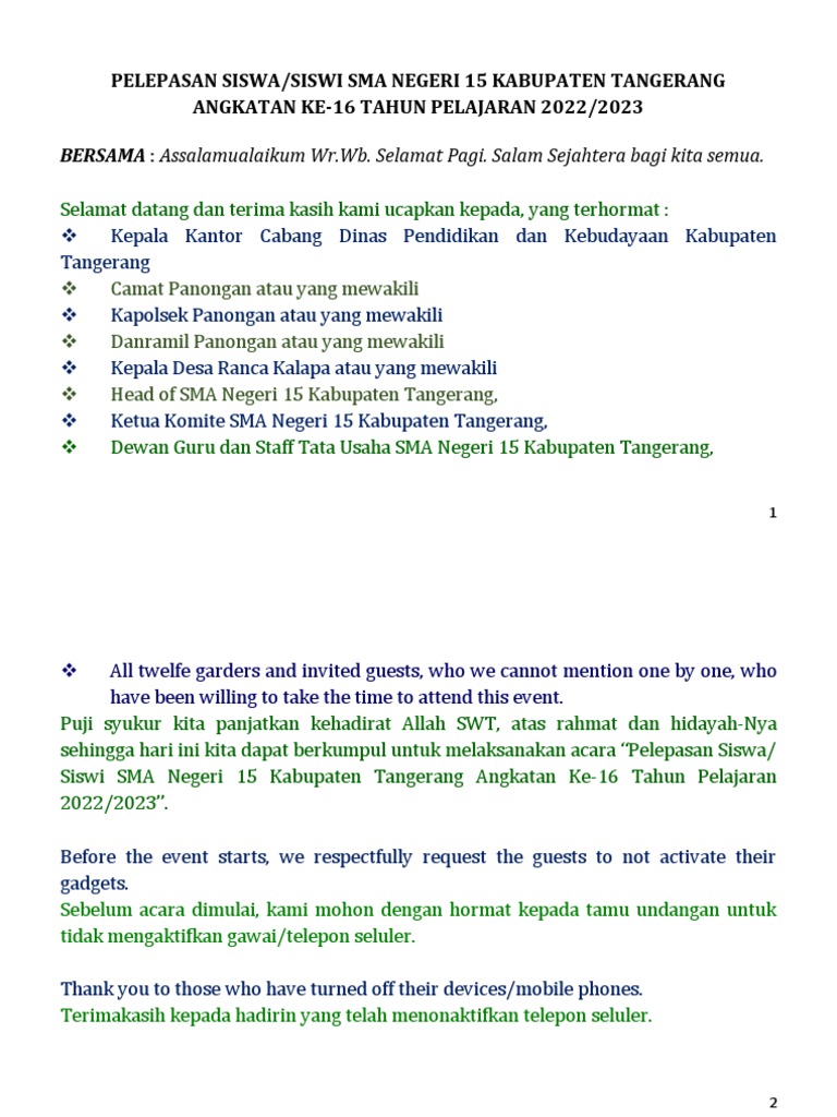 Susunan Acara 2 Bahasa Tahun 2023 | PDF | Kajian Bahasa Asing | Griya & Taman