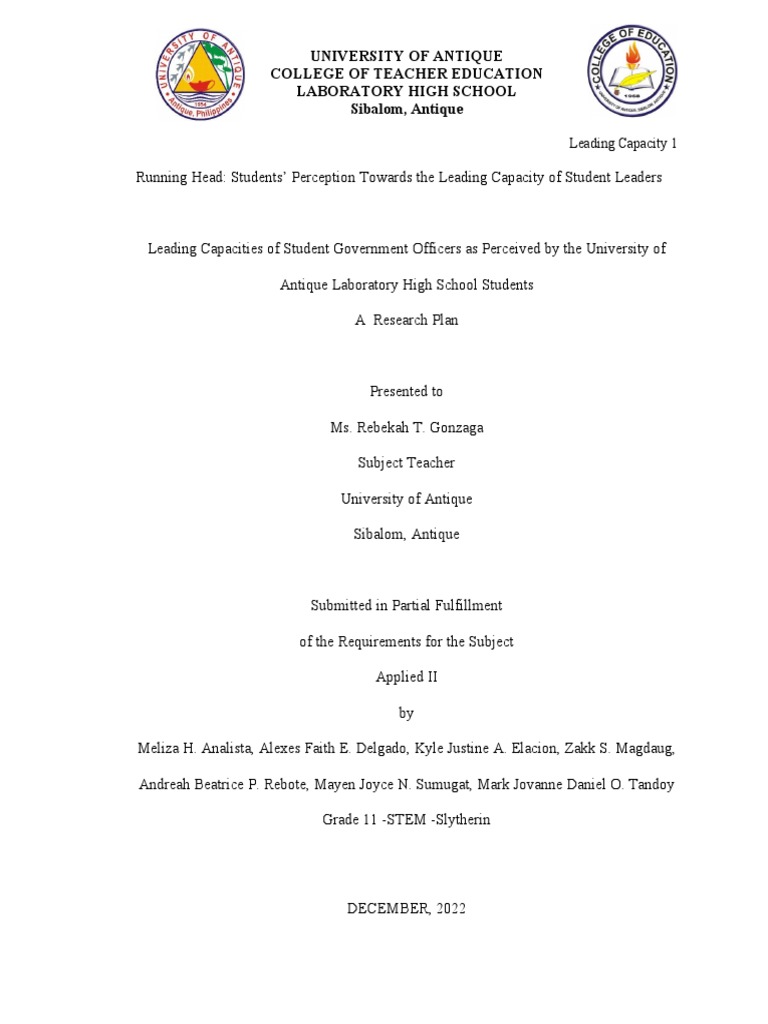Leading Capacities of Student Government Officers As Perceived by The ...