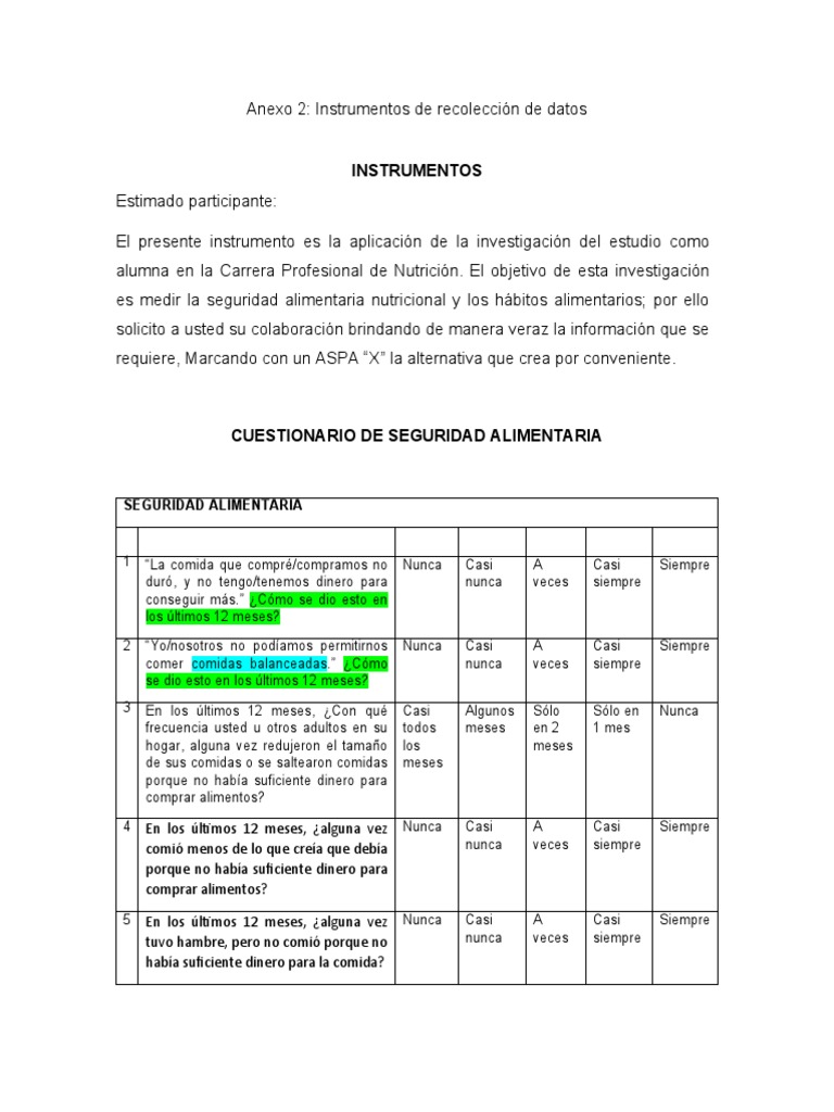 Cuestionario Seguridad Alimentaria | Descargar gratis PDF | Alimentos | Comida y bebida