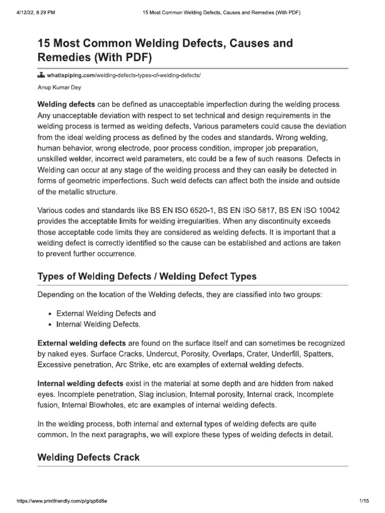 15 Most Common Welding Defects Causes and Remedies | PDF