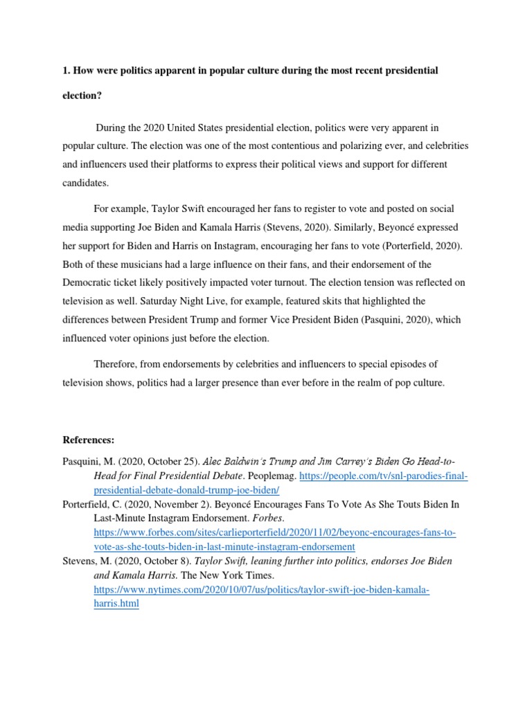 Impact of Pop Culture On Politics | PDF | Popular Culture | Joe Biden