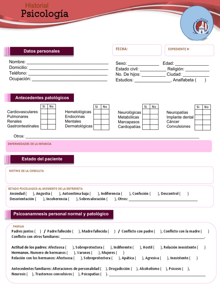 Historial Clinico Deportivo | PDF | Neurosis | Sicología Historial Clinico Deportivo | PDF | Neurosis | Sicología