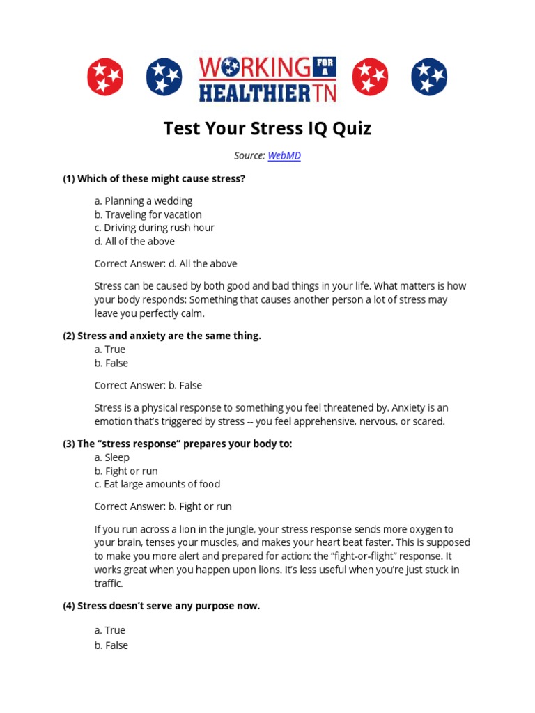 Wfht Test Your Stress Iq Quiz Answer Key Final | PDF | Stress (Biology ...