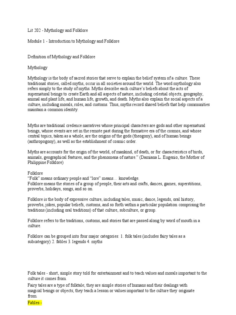 Mythology and Folklore Notes 2023 | PDF | Oedipus | Theseus