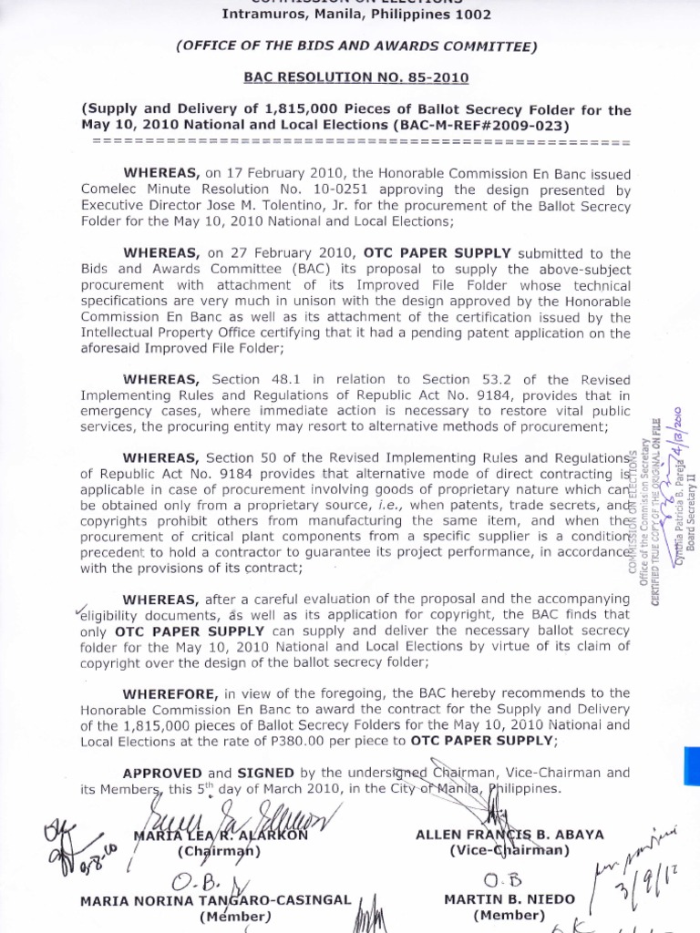 Ballot Secrecy Folder Procurement Resolution | PDF | Procurement | Patent