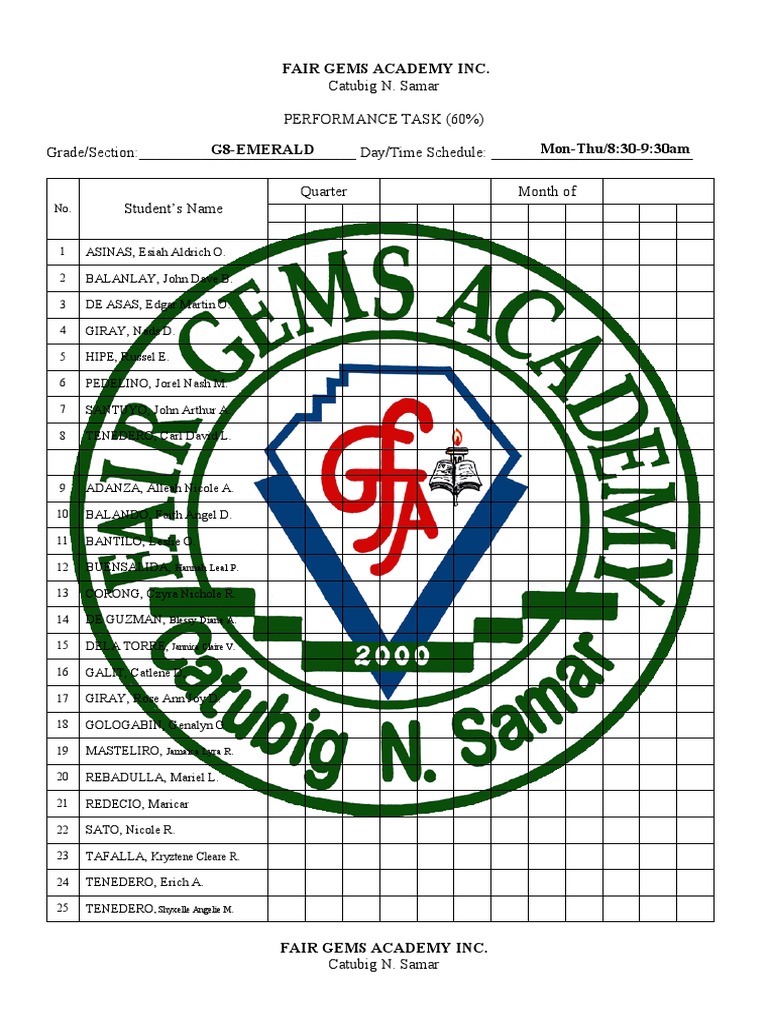 Performance Task Form | PDF