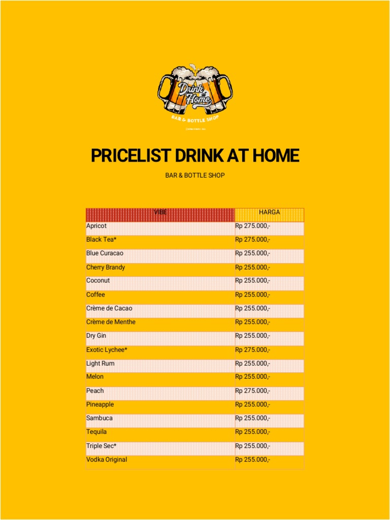 Home Bar Drink Price List | PDF | Wine | Grape