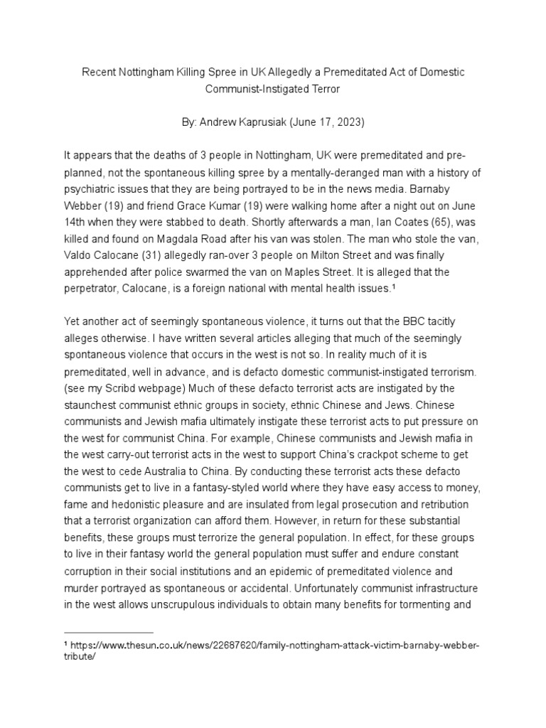 Recent Nottingham Killing Spree in UK Allegedly A Premeditated Act of ...