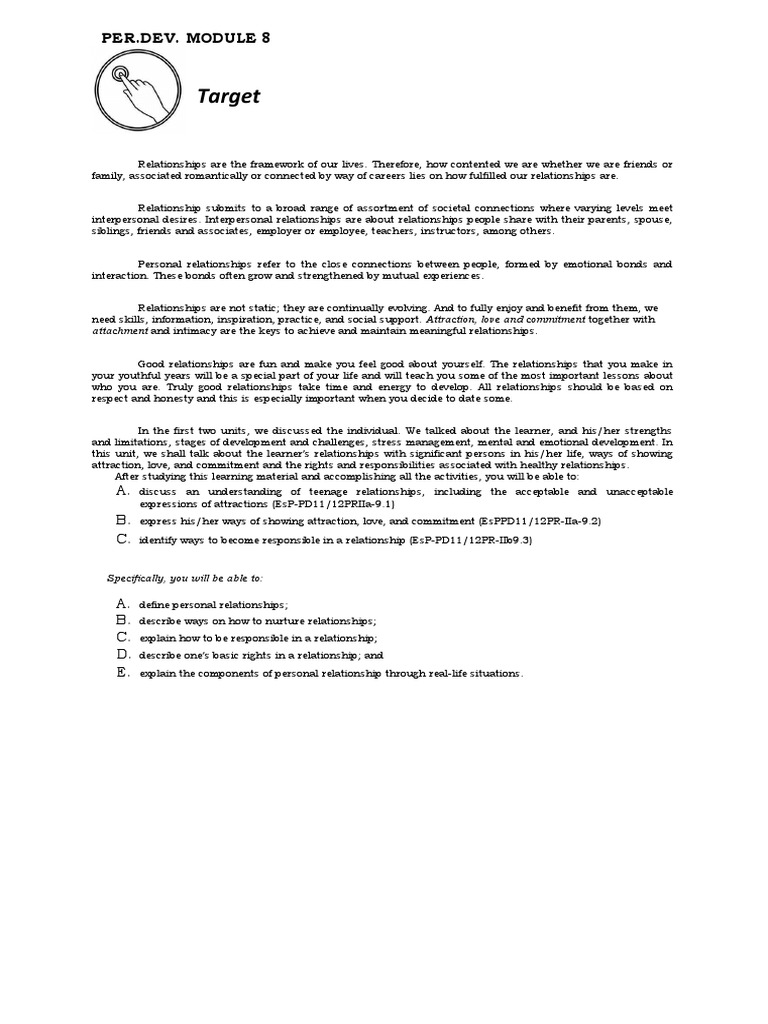 PERSONAL DEVELOPMENT - M8 Backup | PDF | Love | Intimate Relationships