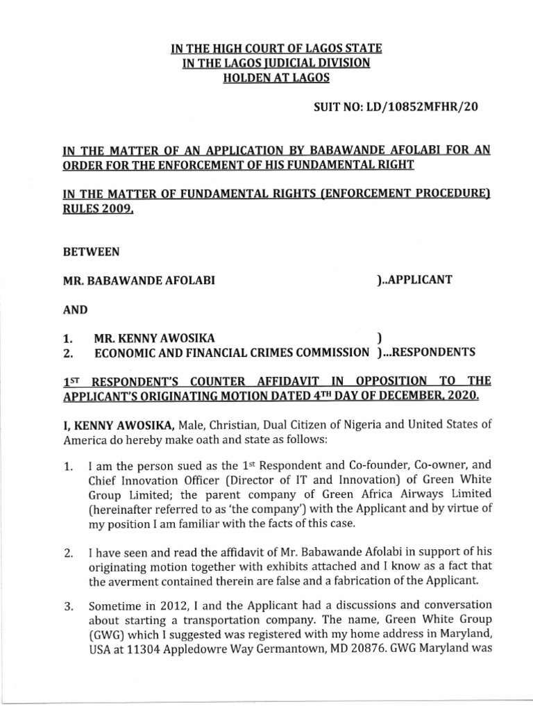 Babawande Afolabi v. Kenny Awosika (Counter Affidavit) | PDF | Police ...