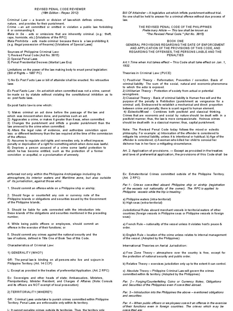 Revised Penal Code Overview Philippines | PDF | Criminal Law | Crimes