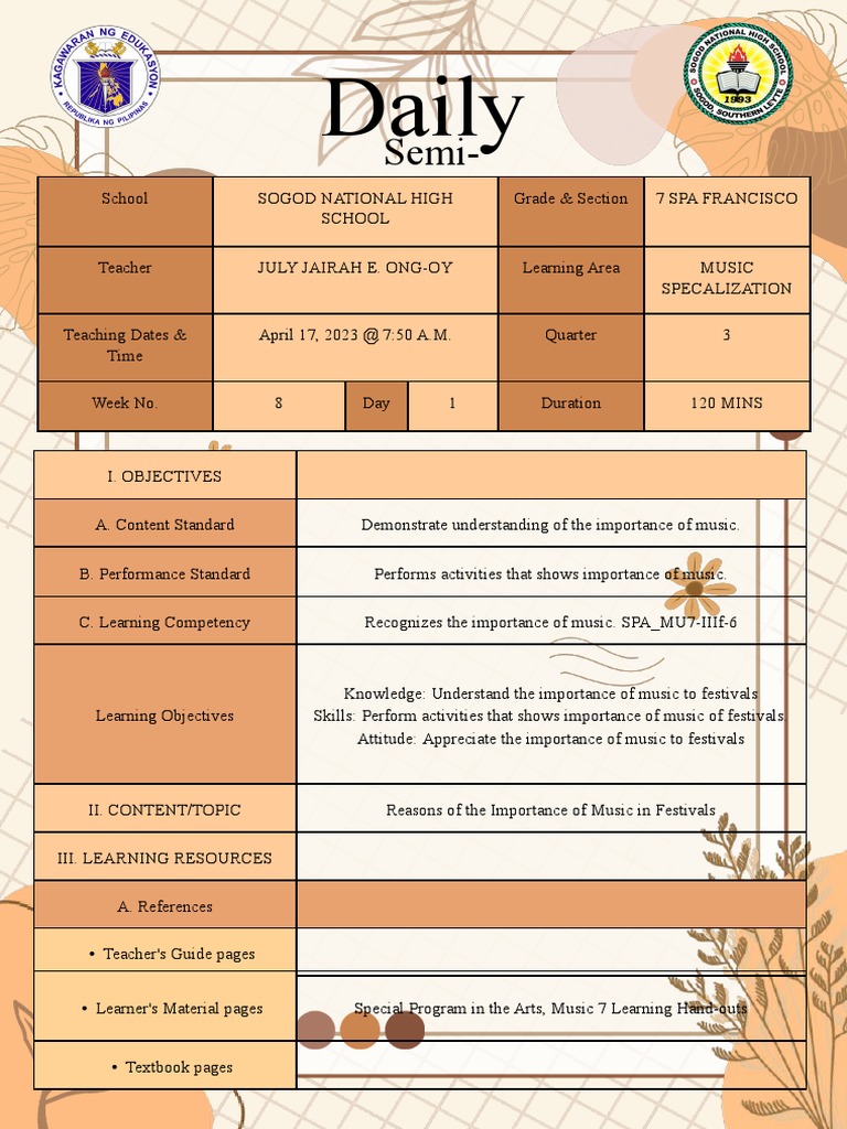 LP Template 4 | PDF | Learning | Teachers