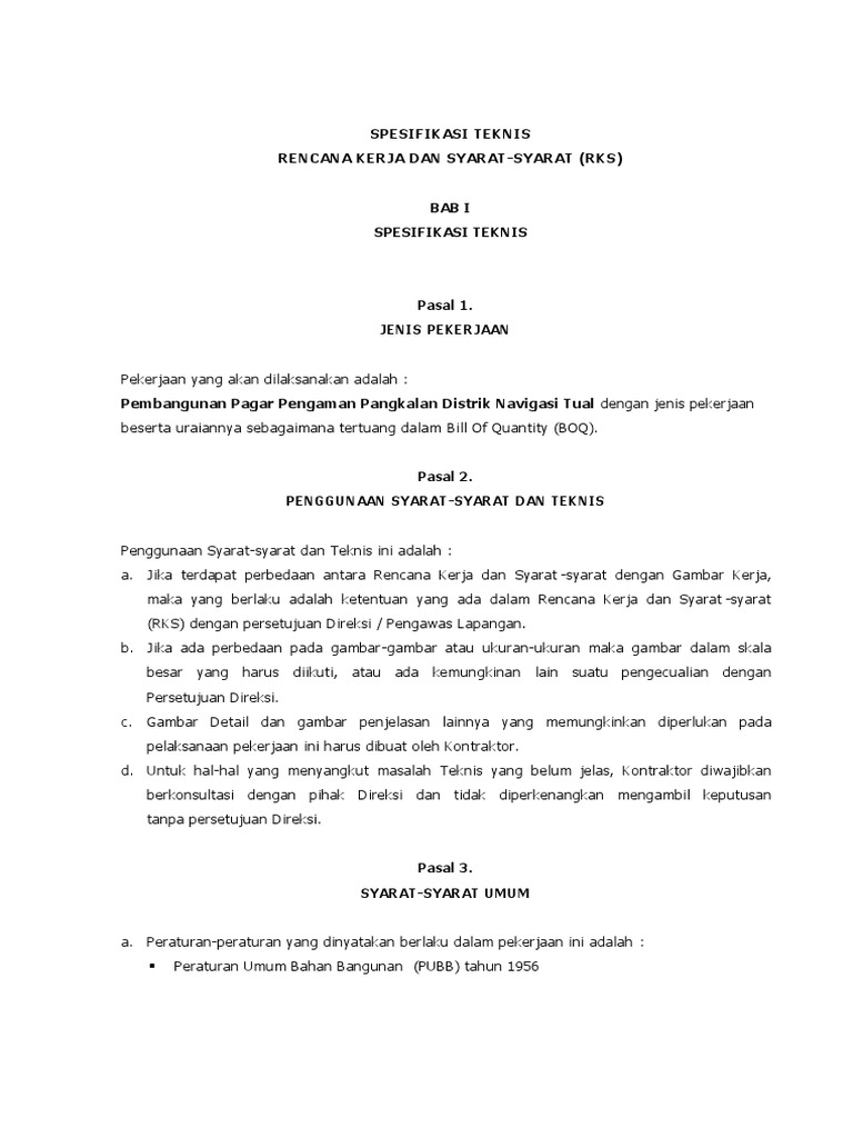 Spesifikasi Teknis RKS Pagar Pengaman 2021 | PDF