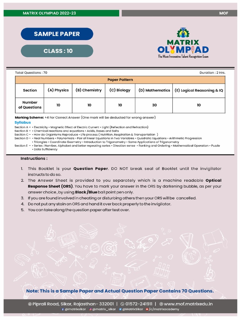 Samplepaper Class 10th | PDF