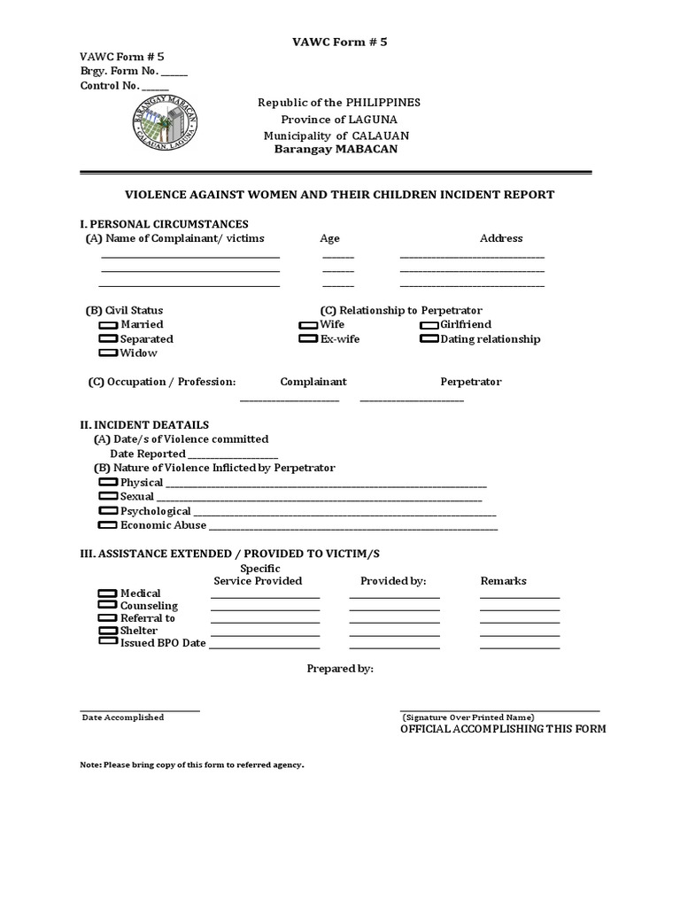 VAW Intake Forms | PDF | Injustice | Sexuality